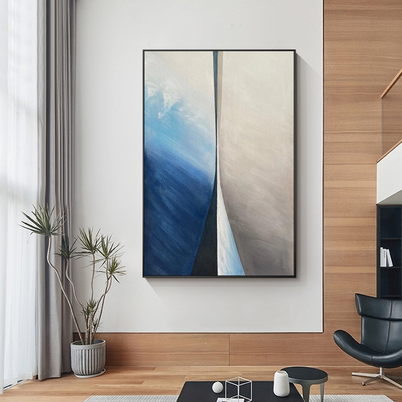 Minimalist Blue and Beige Abstract Canvas Art